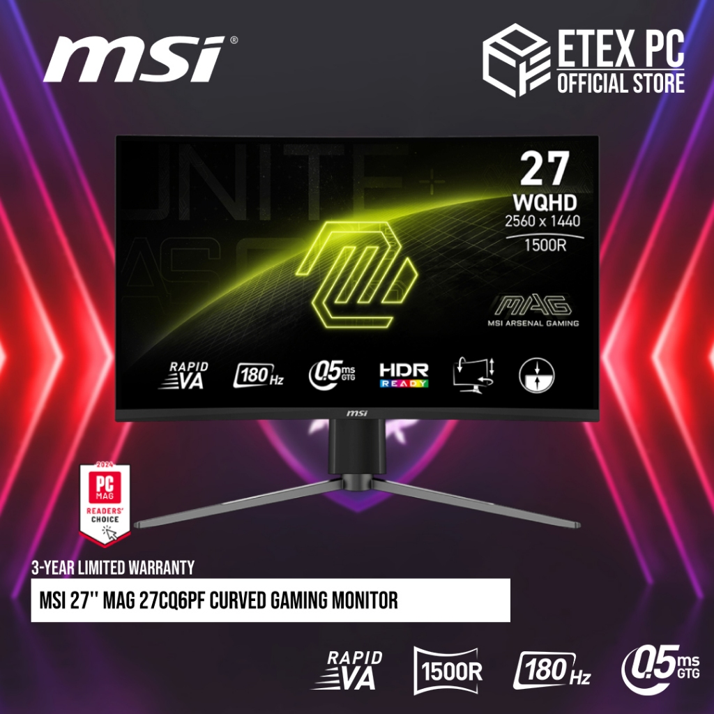 MSI 27'' MAG 27CQ6PF Curved Gaming Monitor - Rapid VA Panel / WQHD / 180Hz / 0.5ms / AMD ...