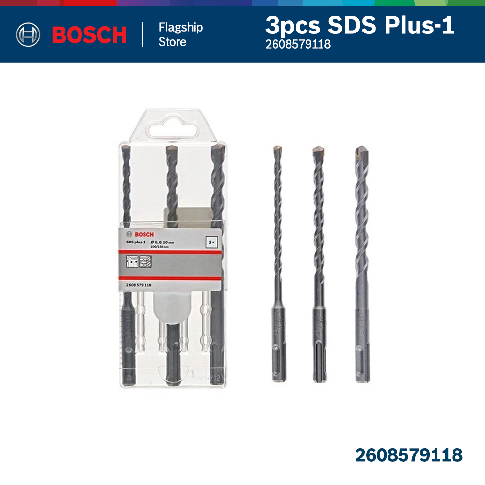 BOSCH 3pcs SDS Plus-1 Hammer Drill Bit Set 6mm/8mm/10mm x 160mm - 2608579118 | Shopee Malaysia