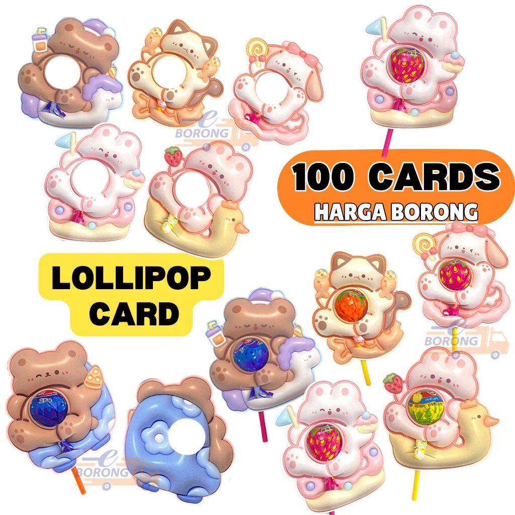 BORONG【100 Cards】Lollipop Card Candy Holder Birthday Party Gift Kids ...