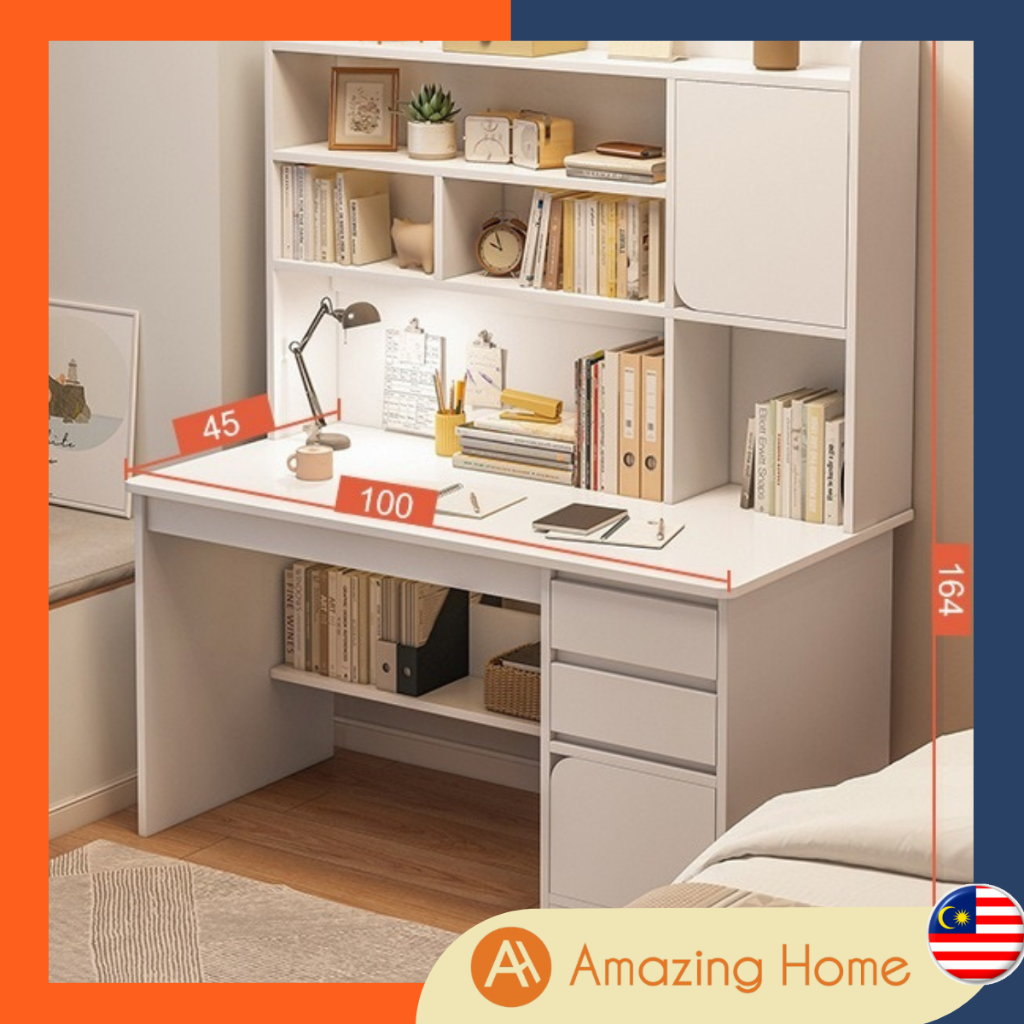 AmazingHome White Table With Cabinet Drawer Open Shelf Working Table ...