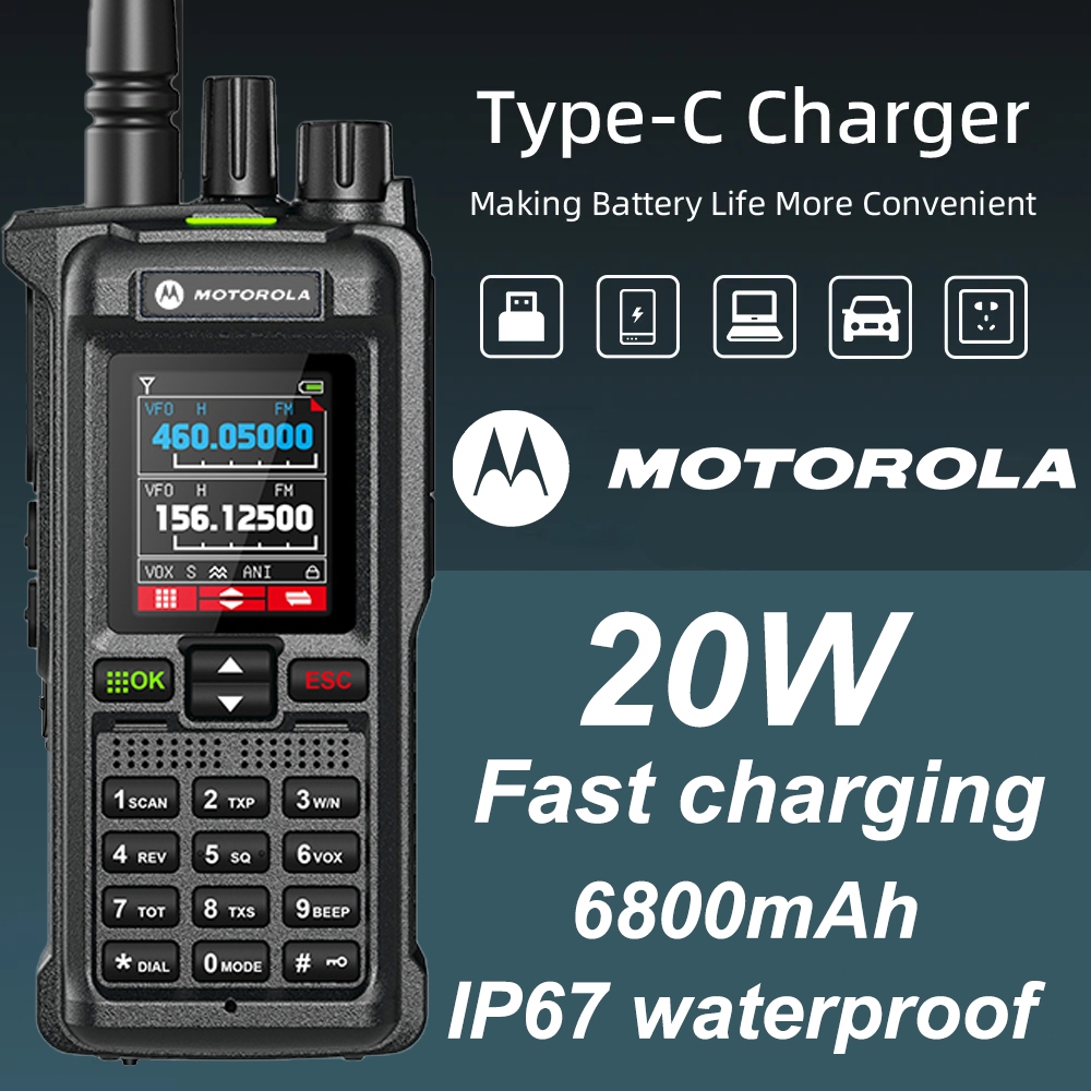 Motorola GT-12 portable Walkie Talkie 20W 6800Mah IP67 Waterproof 199Channels FM/AM Two Way ...