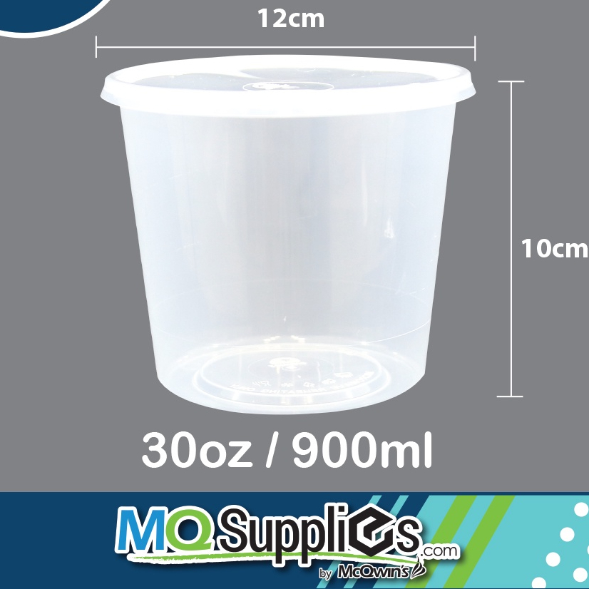 MCQWIN PLASTIC ROUND 30OZ (900ML) CONTAINER WITH LID CLEAR TAKE AWAY ...