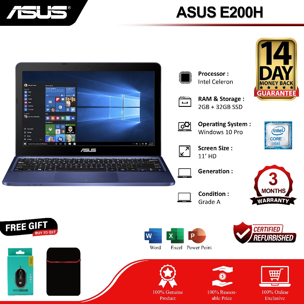 Asus E200H-FD0042T 11.6-inch Laptop (Z8350/2GB/32GB/Windows 10 ...
