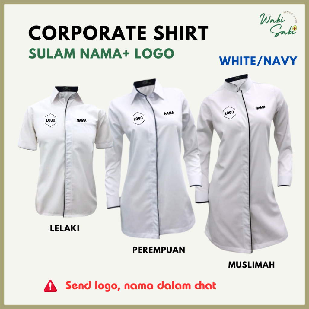 Baju Korporat PUTIH Edisi TERKINI MR2 SULAM NAMA + LOGO Kemeja laki/perempuan/muslimah FC-803H ...