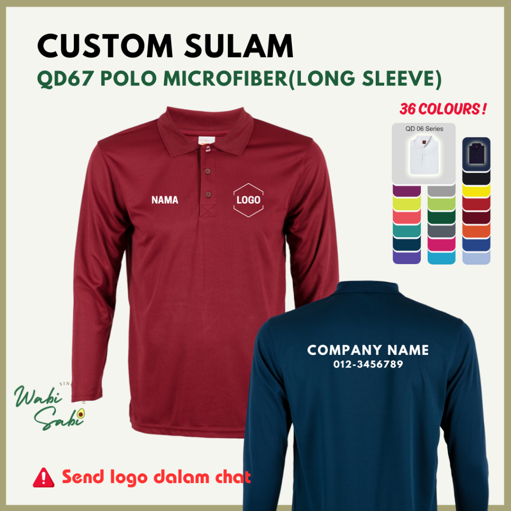 Custom SULAM QD67 Logo+Nama Microfiber Polo Collar Long Sleeve T-shirt ...