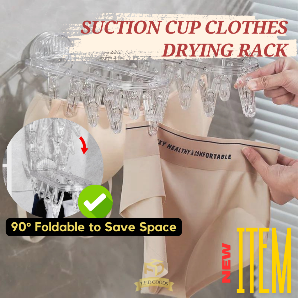 Suction Cup Clothes Drying Rack Clothes Clip Laundry Cloth Hanger for ...