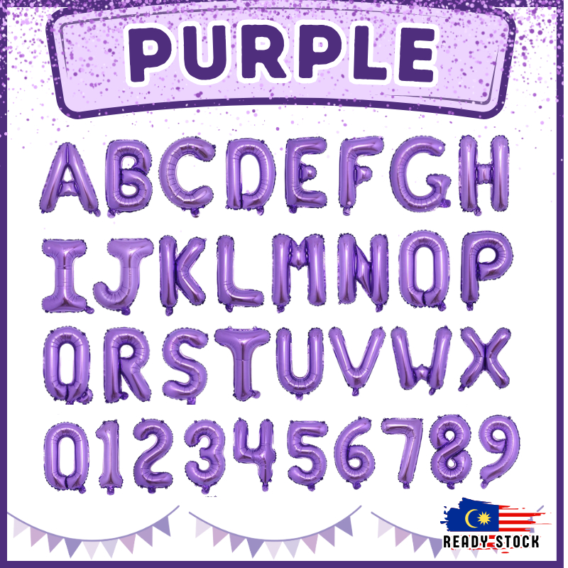 [16 Inch] - Purple Alphabet Balloon & Number Ballon ABC Letters Belon ...