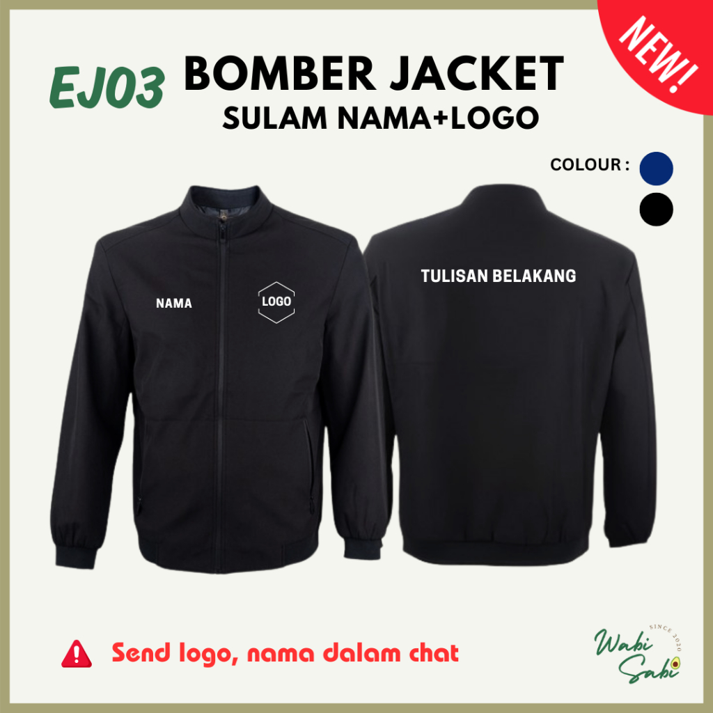 EJ03 Bomber Jacket SULAM Nama + Logo Oren Sport Add On Embroidery Jaket ...