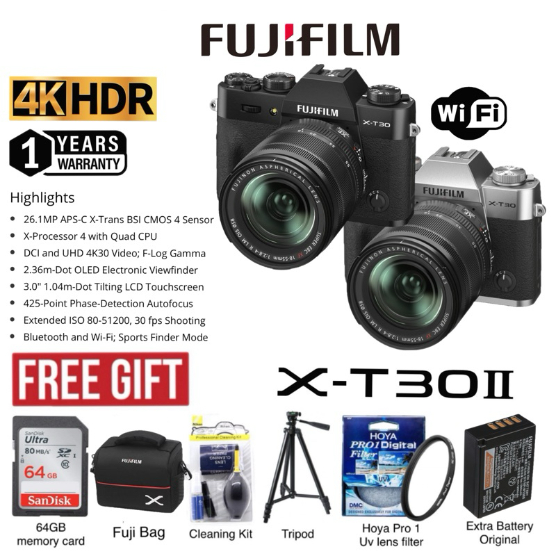 Fujifilm XT30 II 18-55MM OIS KIT SET FULL COMBO FREE EXTRA BATTERY ...