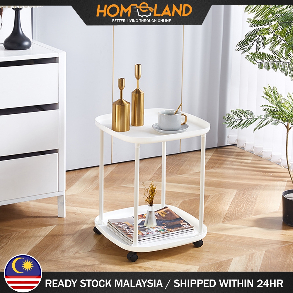 HOMELAND Coffee Table Small Bed Table with Wheels Meja Sisi Katil Rak ...