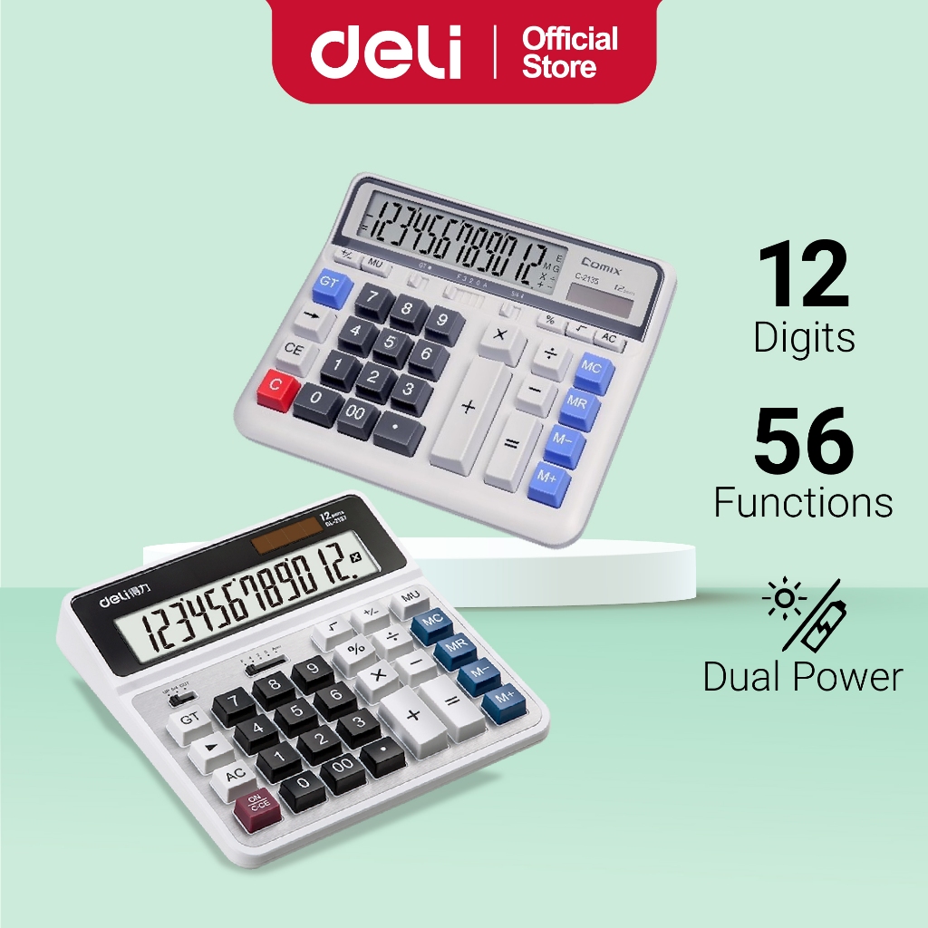 Deli 12 Digits Mechanical Key Desktop Calculator Large Button Office Calculators Adjustable ...