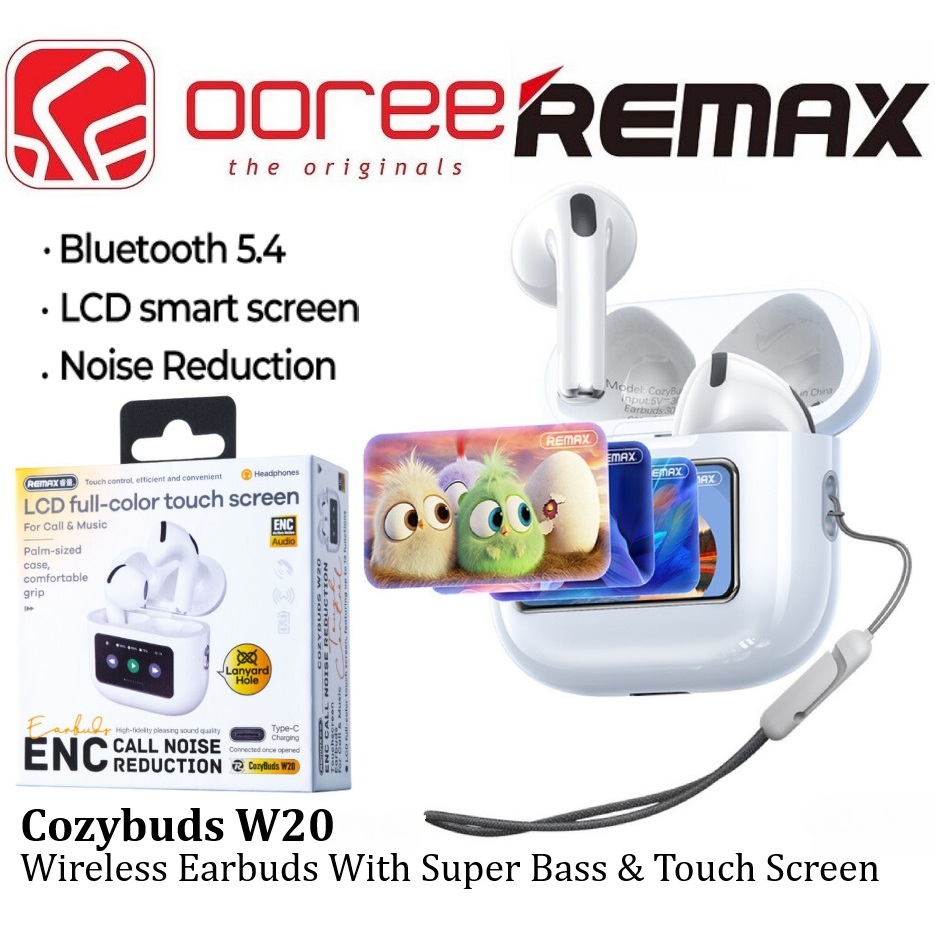 REMAX COZYBUDS W20 WIRELESS TWS EARBUS WITH SUPER BASS / TOUCH SCRREN ...