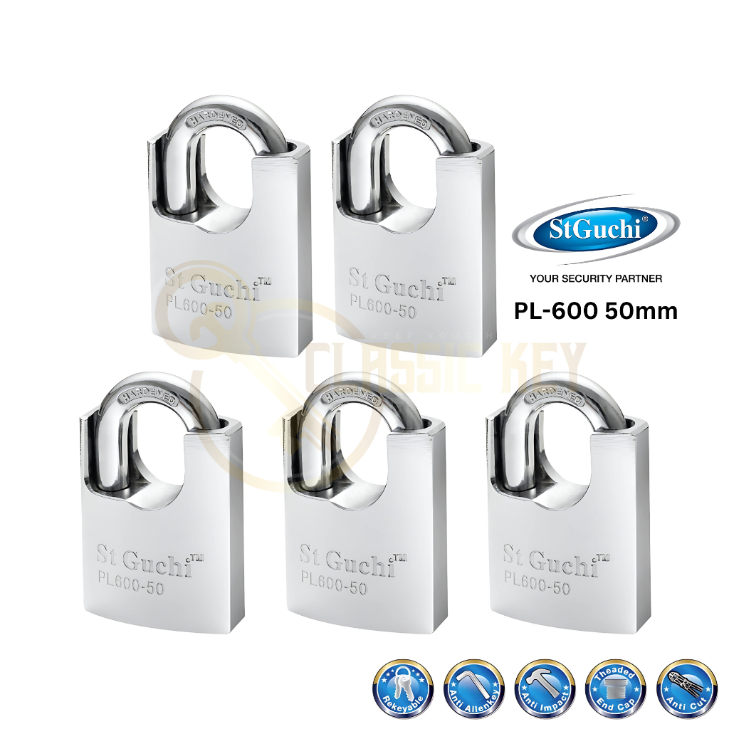 St Guchi Padlock SGPL-600 Guarded Shackle ABS Brass Chrome Size 50mm ...