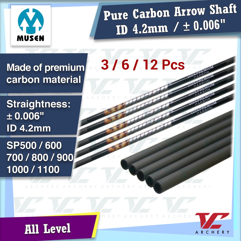 V Club Archery Musen Pure Carbon Arrow Shaft - ID4.2mm - Straightness 0 ...