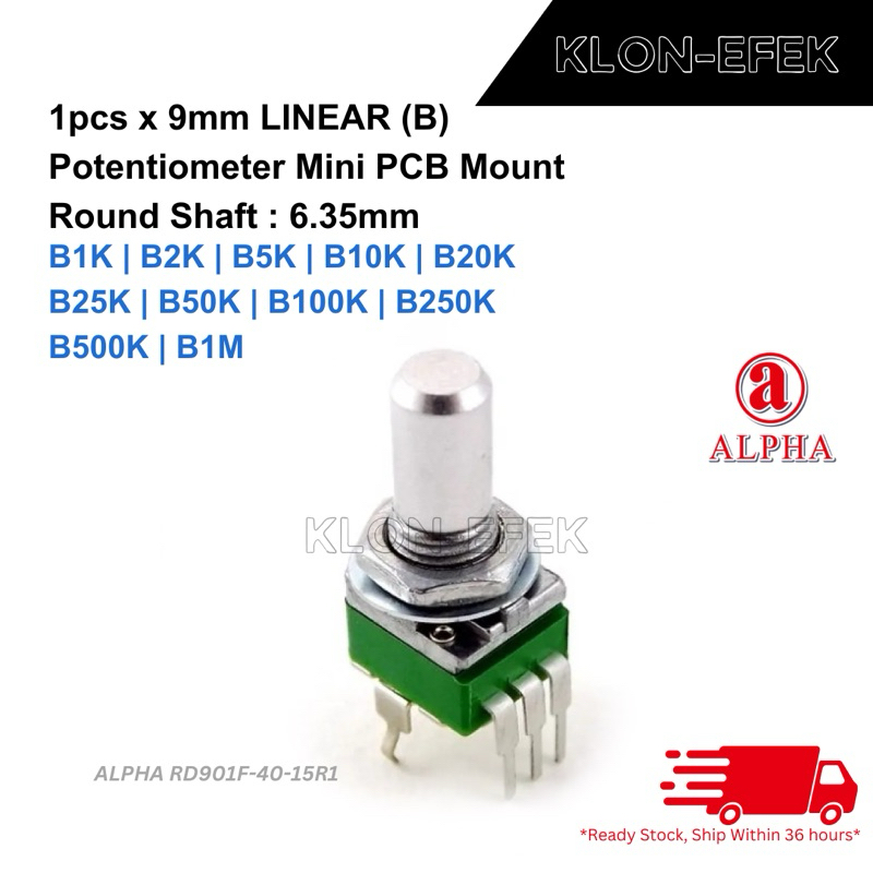 9mm ALPHA Linear (B) Taper Potentiometer Mini PCB Mount Round Shaft 6.35mm | Shopee Malaysia