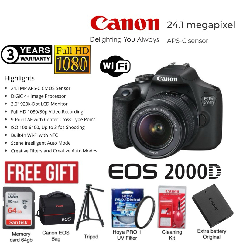 CANON EOS 2000D 18-55MM III MARK 3 (3 YEARS WARRANTY) FREE EXTRA ...