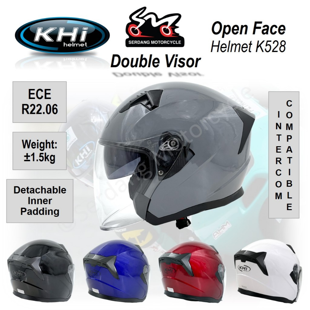 KHI K528 Double Visor Motorcycle Open Face Helmet Topi Keledar 头盔 頭盔 摩托车 铁帽 | Shopee Malaysia