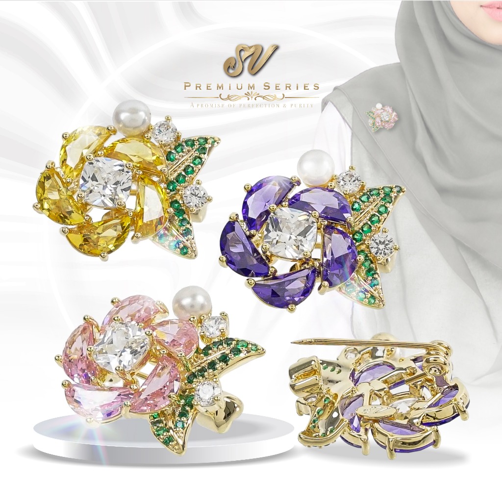 Sv Premium Women Flower Hijab Pin Shawl Bawal Austria Crystal Pin ...