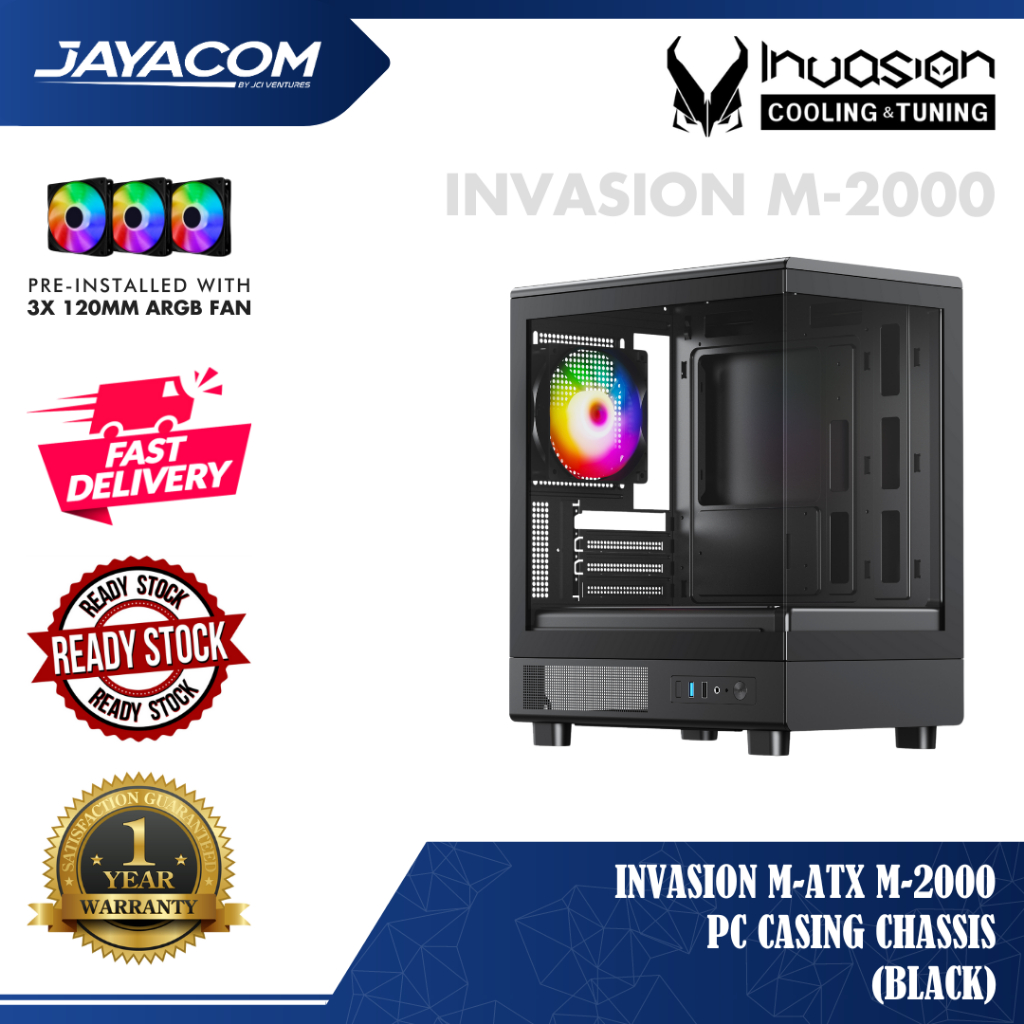 Invasion M-ATX M-2000 PC Casing Chassis – Black (Free 3x 120mm ARGB Fan ...
