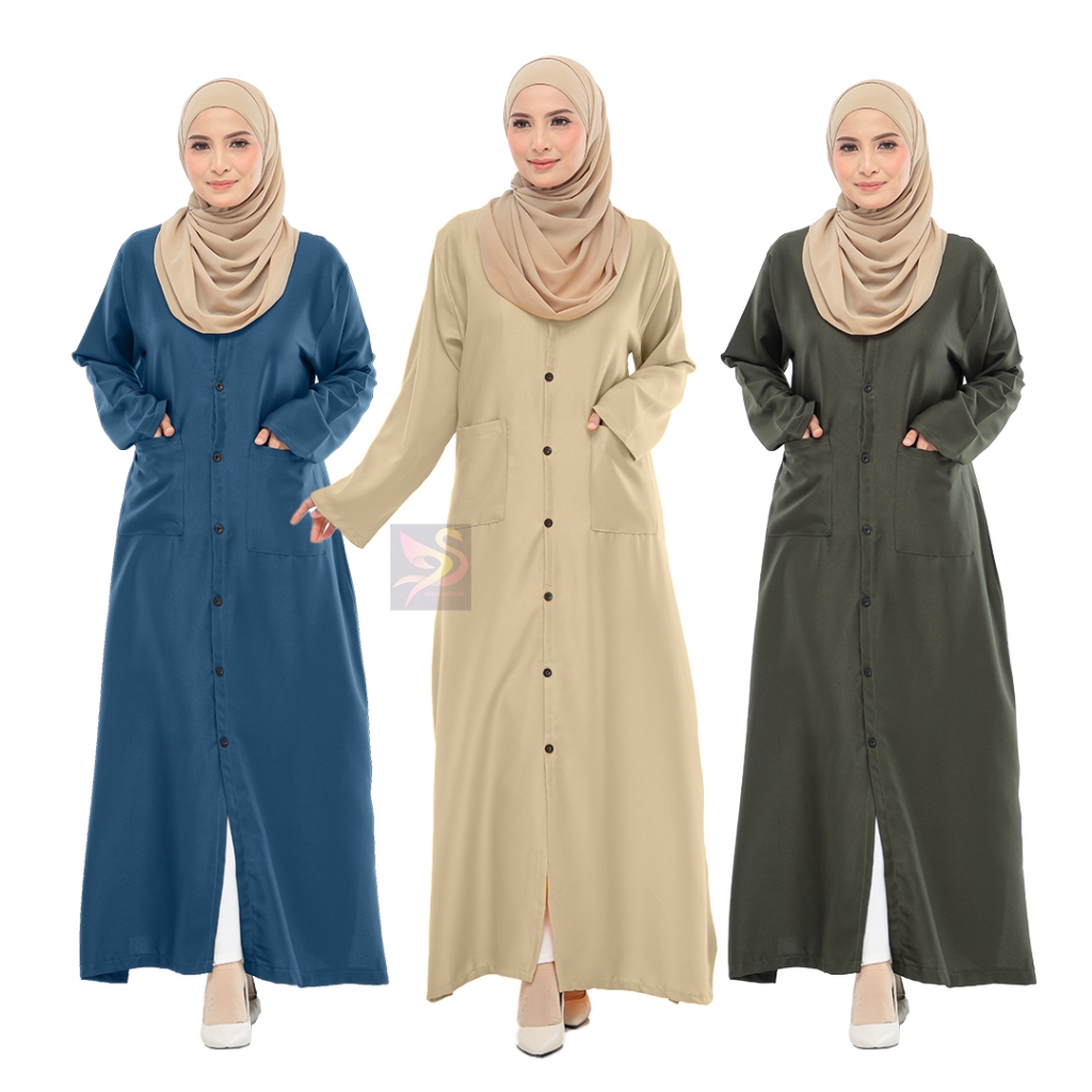 JUBAH MODEN EVERY DAY USE WITH POCKET AND BUTTON AT FRONT | Shopee Malaysia