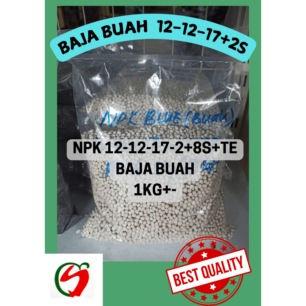 1KG+- REPACK NPK BLUE 12-12-17-2+8S+TE BAJA BUAH SESUAI SEMUA TANAMAN ...