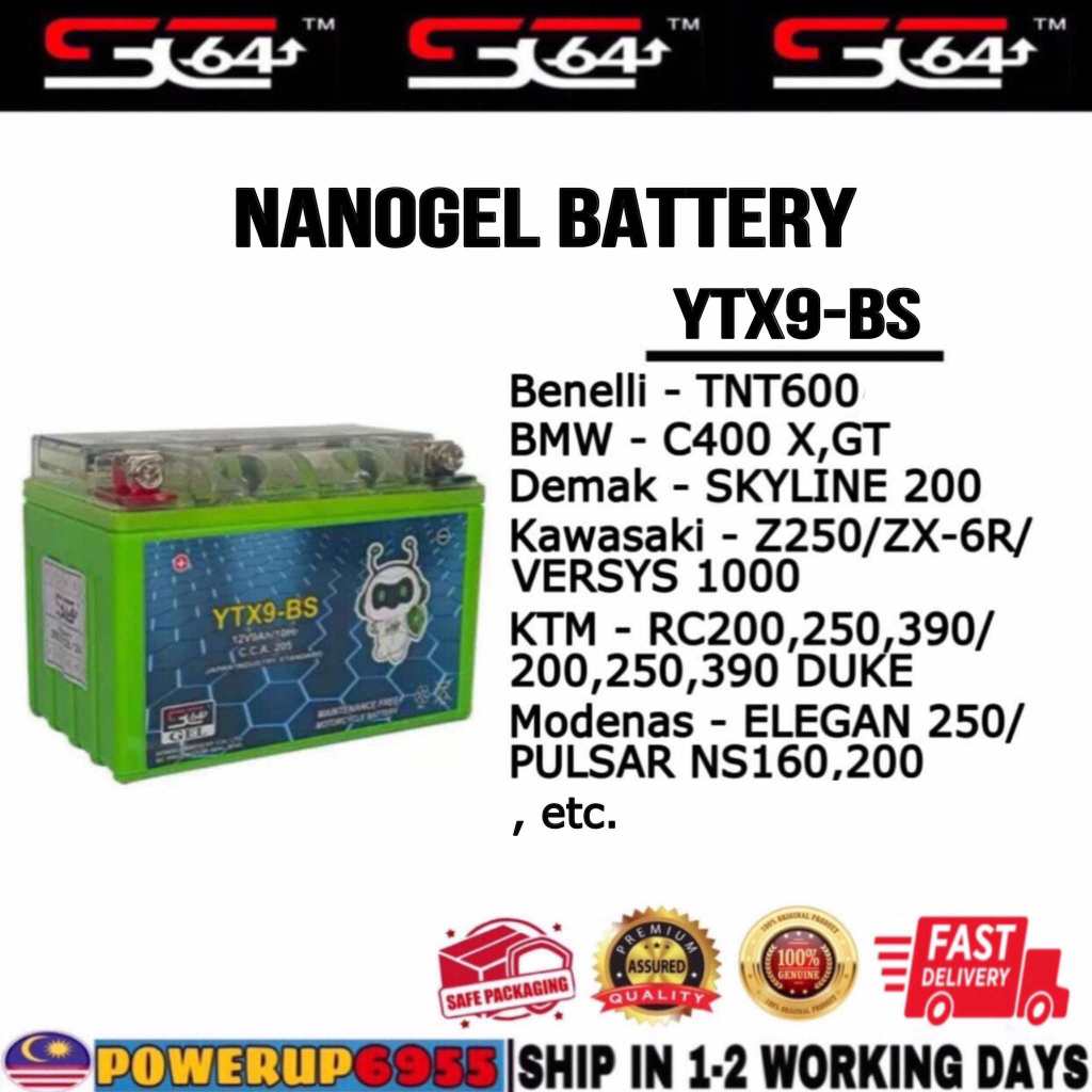 YTX9-BS YTX9 BTX9 SC PRO SC64 BATTERY BATERI GEL Z250 TNT600 DUKE ...
