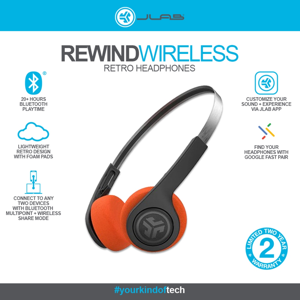 JLAB Rewind 2 Wireless Retro Headphones | 20H+ LONG PLAYTIME | GOOGLE ...