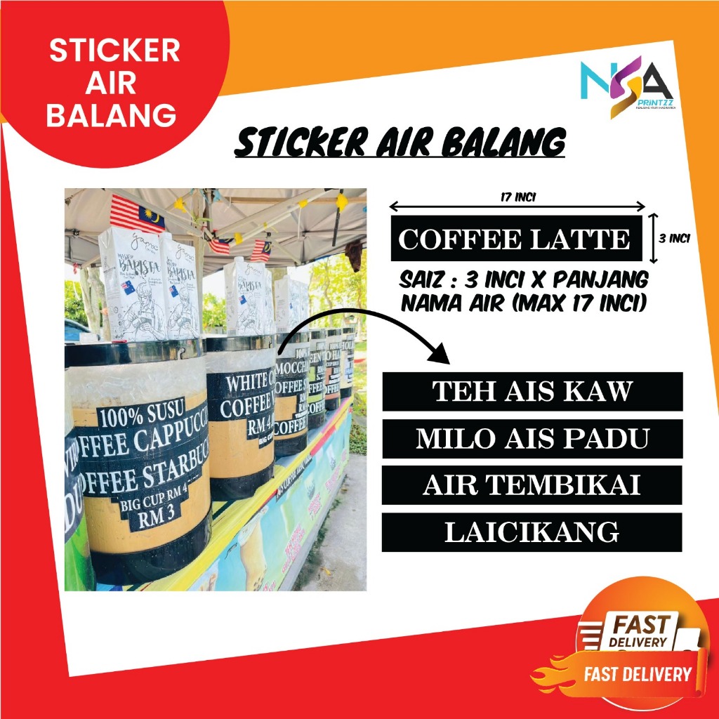 Sticker Bajet Nama Air Balang Coffee Vanilla Blue Teh Ais Coklat ...