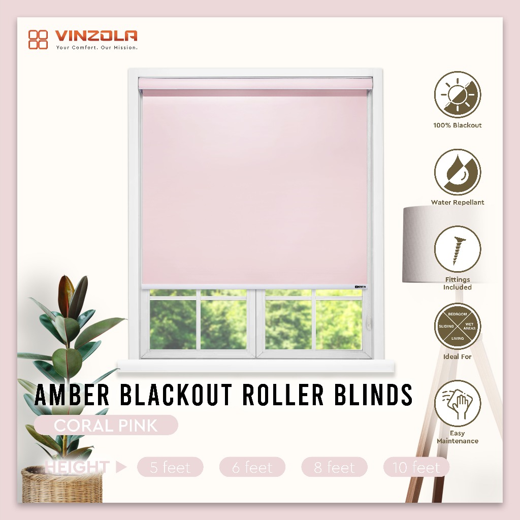 [Vinzola] Amber Coral Pink Blackout Roller Blinds / 100% Blackout ...
