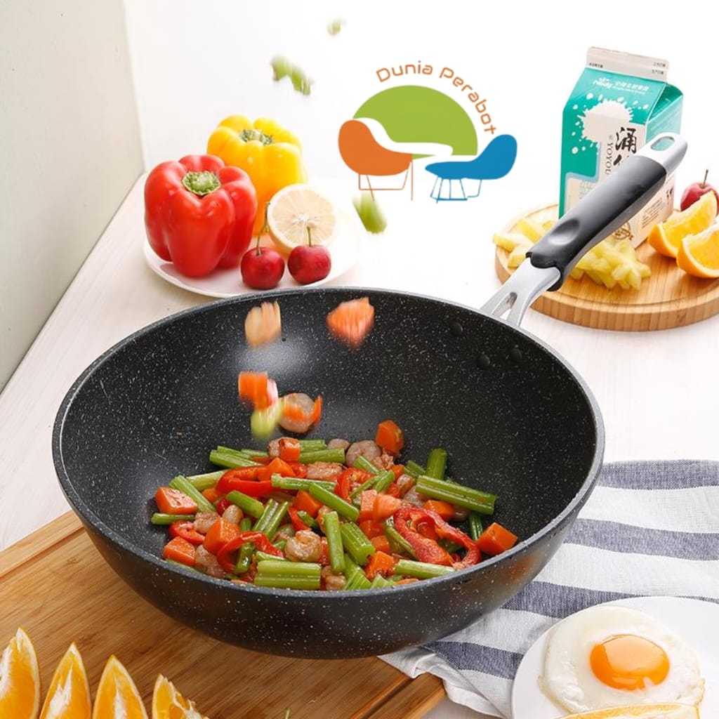Japan SARA Marble Stone Coating Non-Stick Frying Pan & Wok/ Stir-Fry ...