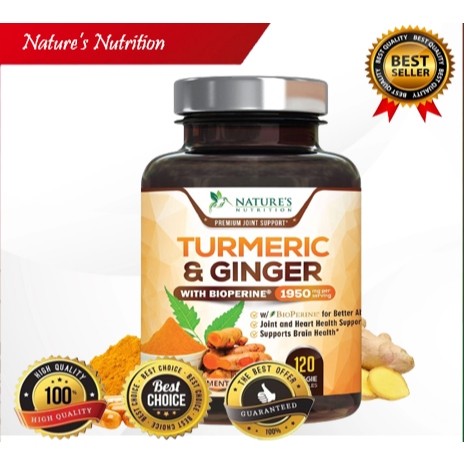 Nature's Nutrition Turmeric & Ginger with Bioperine 1950mg 120 Veggie ...