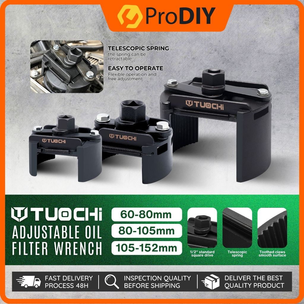 TUOCHI Adjustable Oil Filter Wrench 60-80MM 80-105MM 105-152MM 1/2 ...