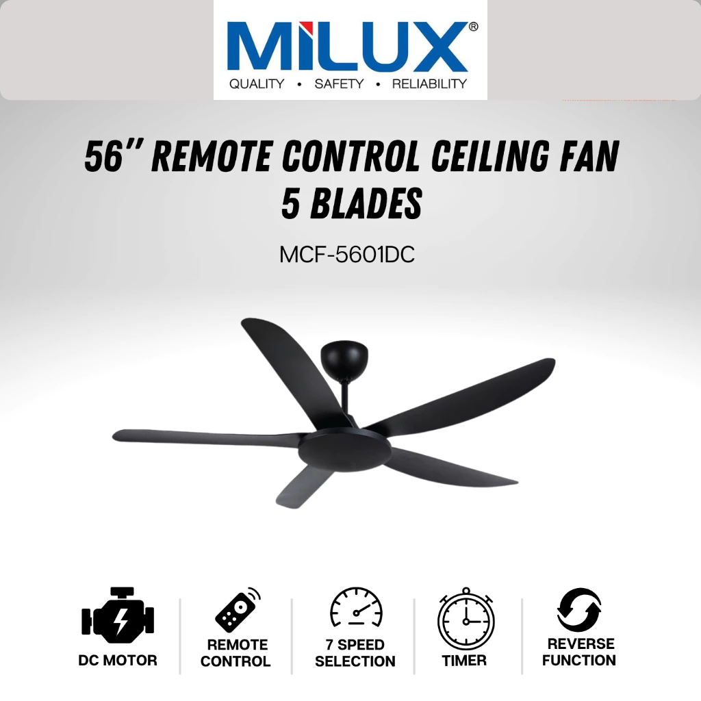 Milux 5 Blade Ceiling Fan with Remote Control (56”) MCF-5601DC | Shopee ...