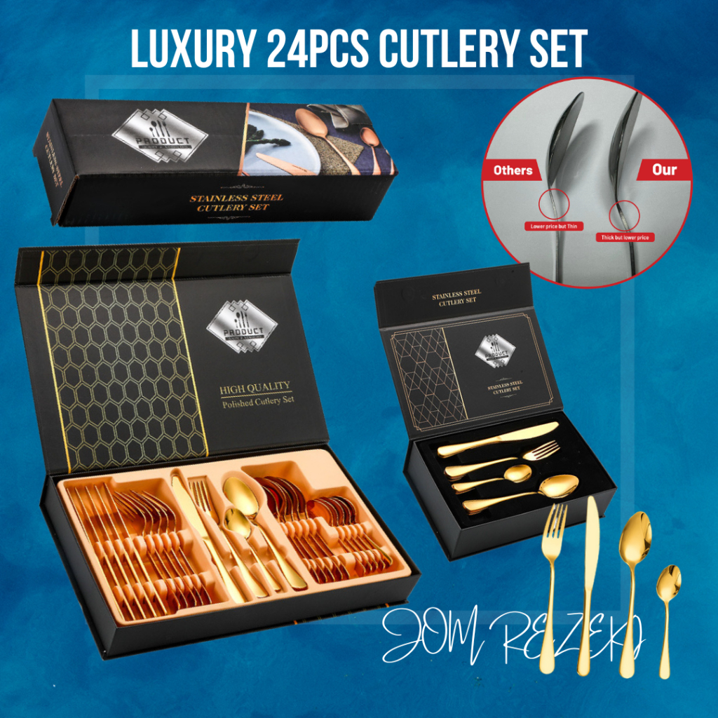 JOM Stainless Steel 24 Piece Cutlery Set European-Style Tableware Set ...