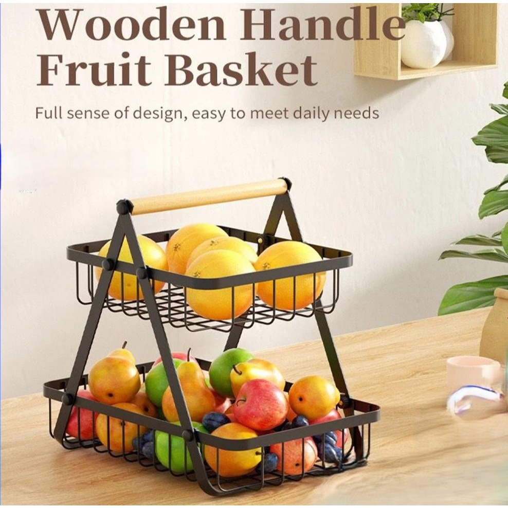 2 Tier Onion Rack Fruit Basket Rak Bawang Bertingkat Vegetable Storage ...