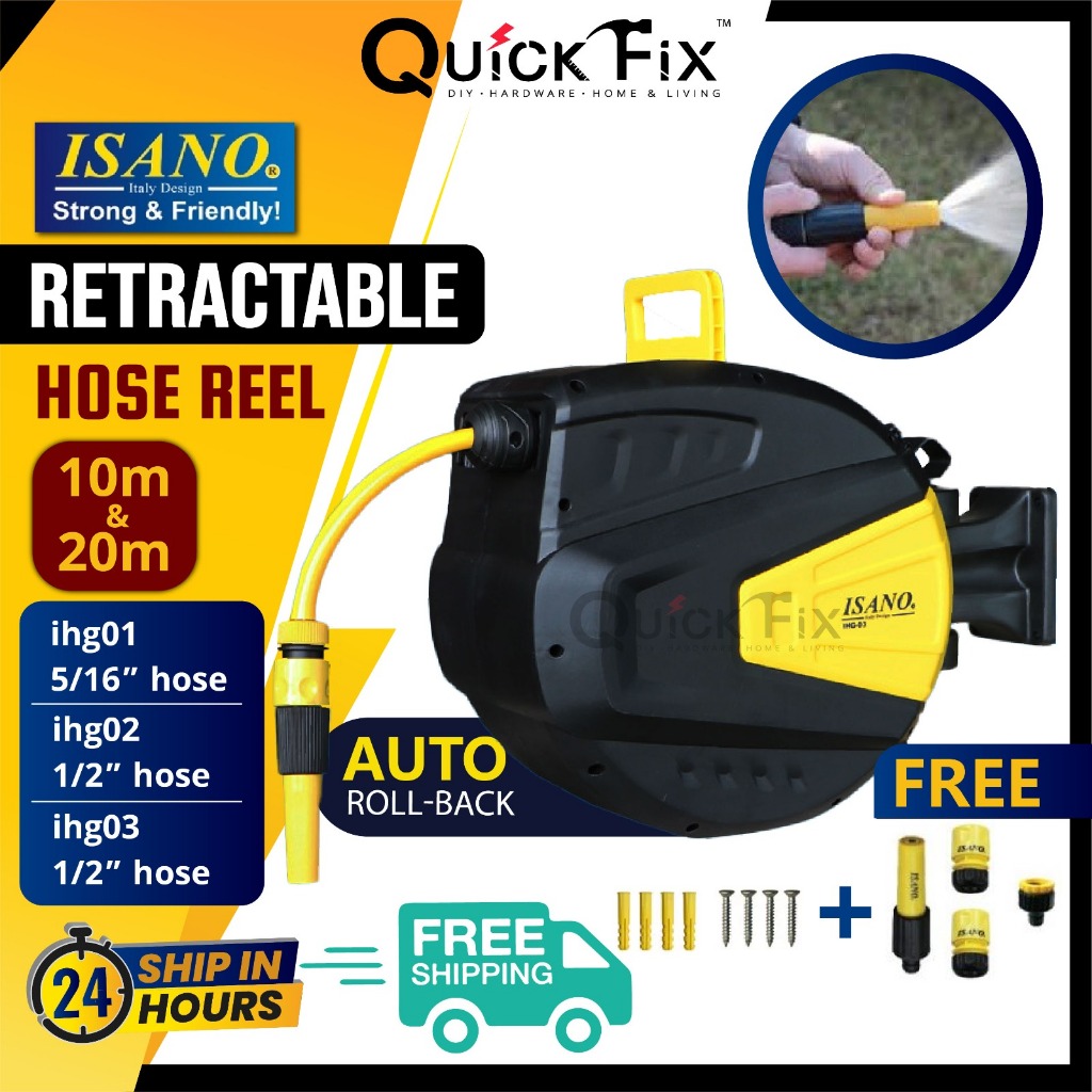 QuickFix ISANO AUTO Retractable Water Hose Reel Pipe Garden 10m & 20m ...