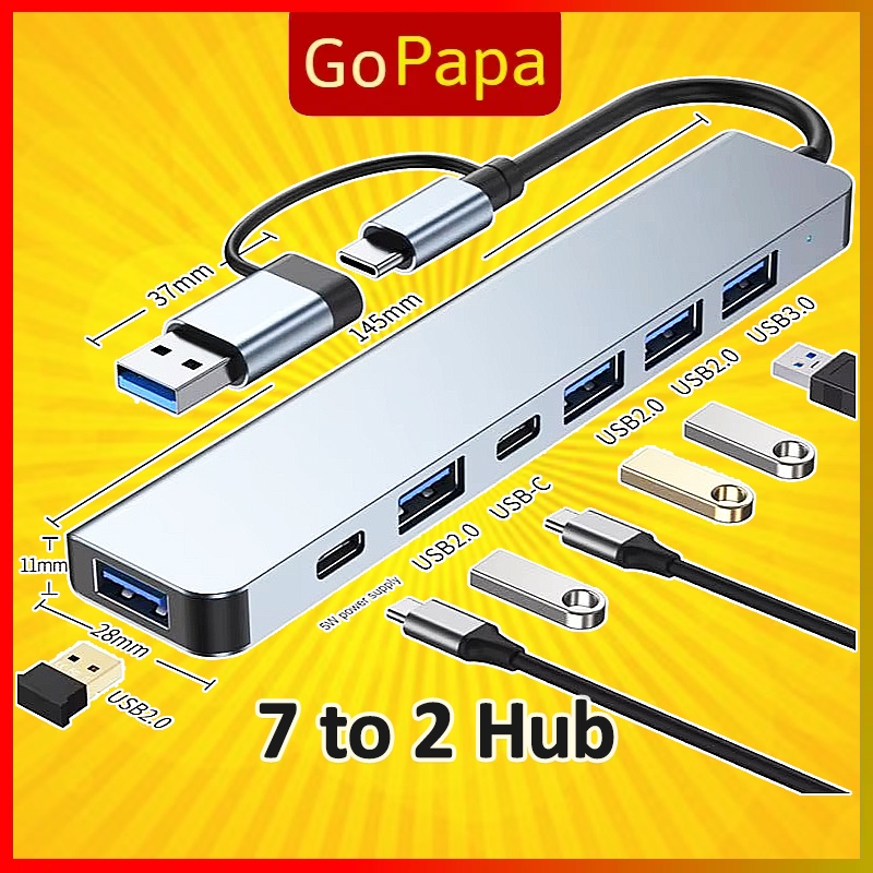 7-in-1 USB Hub Type C High Speed USB 3.0 Extender Adapter USB-C 2.0 PC ...