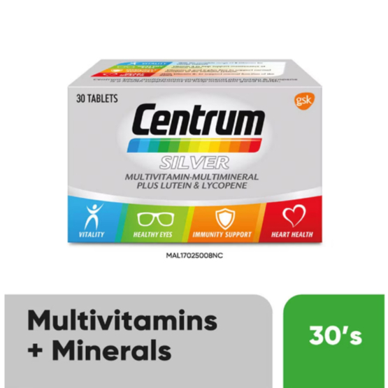 CENTRUM SILVER MULTIVITAMINS & MINERALS + LUTEIN & LYCOPENE TABLET ( 30 ...