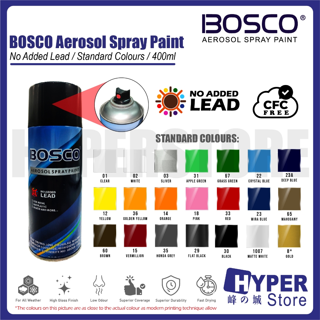 BOSCO Aerosol spray paint 400ml | Sembur Cat | Standard Colour | Shopee ...