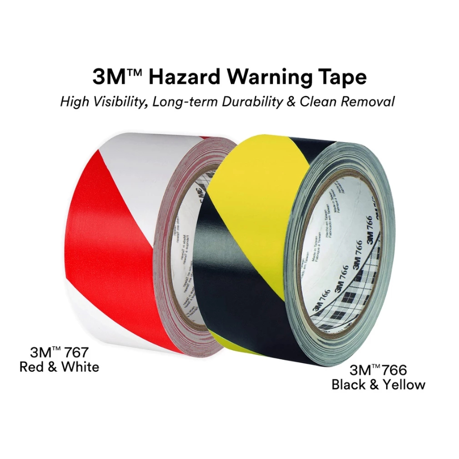 3M™ 766 Black & Yellow/ 767 Red & White Stripe Hazard Warning Floor Tape/ Social Distancing [1 ...
