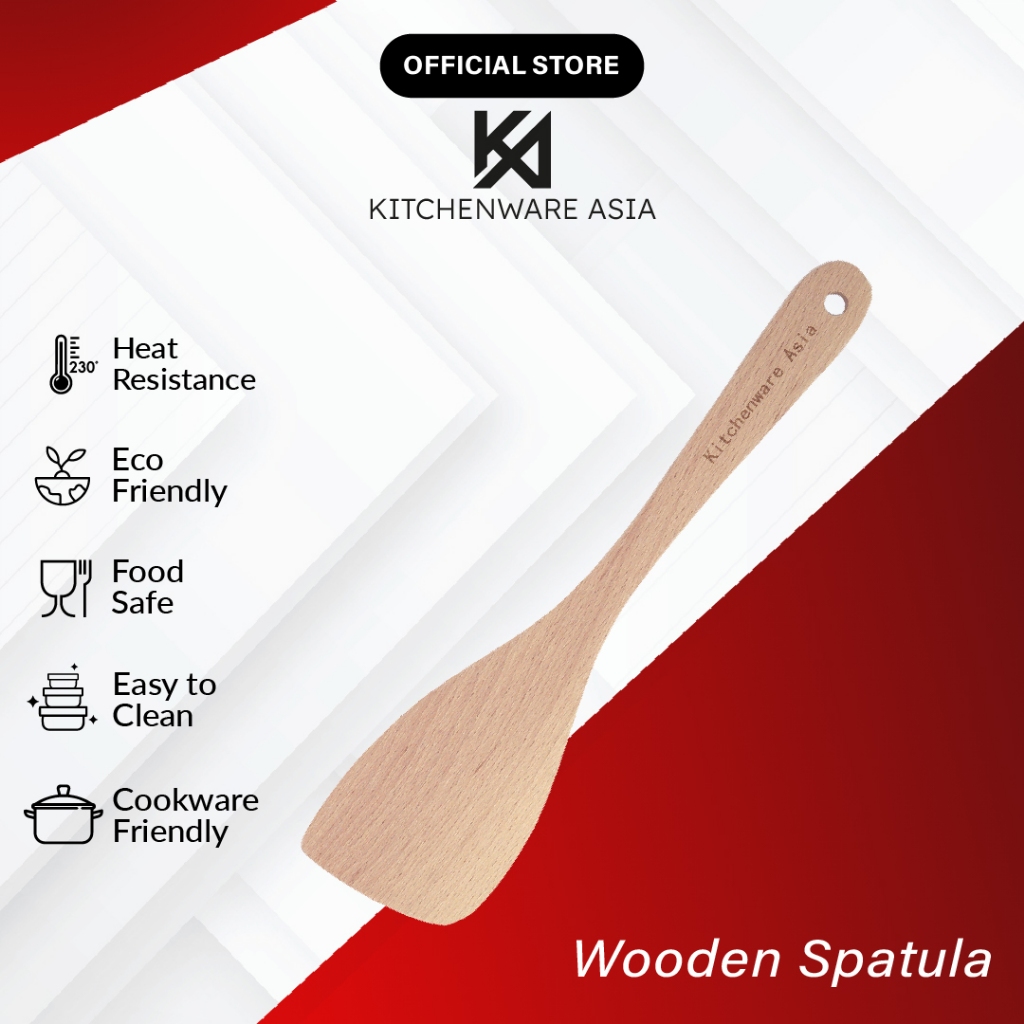 KITCHENWARE ASIA Heat Resistant Wooden Spatula Turner Cooking Tool ...