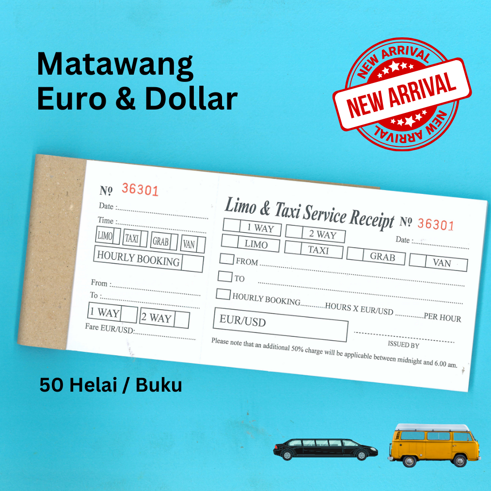 1 Buku Resit Matawang EUR/USD / 50 helai buku / Servis untuk Van, Taxi, Grab, Limo (1 way & 2 ...