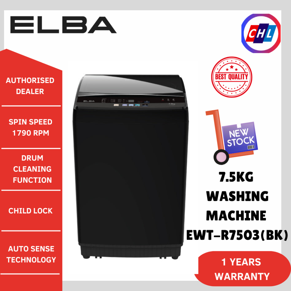ELBA [NEW ARRIVALS] 7.5KG TOP LOADING FULLY AUTOMATIC WASHING MACHINE EWT-R7503(BK)-ELBA ...
