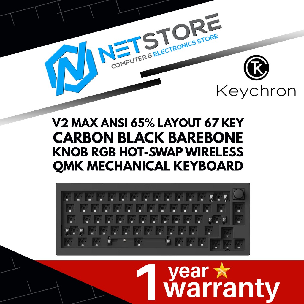 KEYCHRON V2 MAX ANSI 65% LAYOUT 67 KEY CARBON BLACK BAREBONE KNOB RGB ...