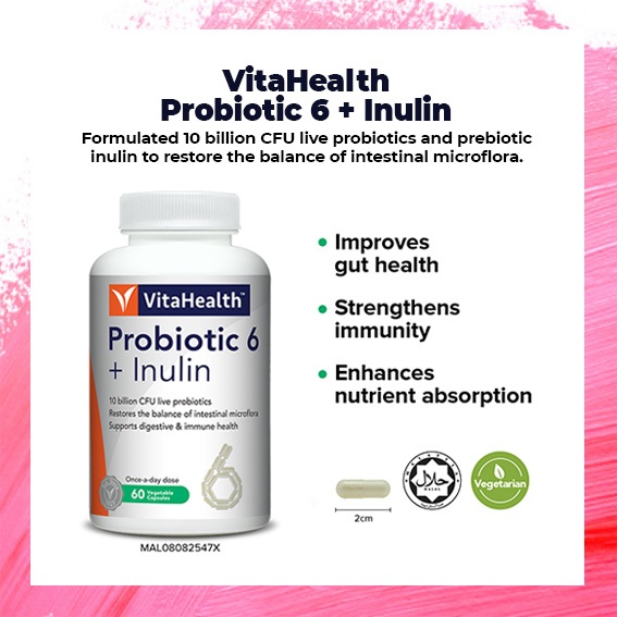 VitaHealth Probiotic 6 + Inulin 60's Vegetable Capsules (Expiry: 08/01 ...