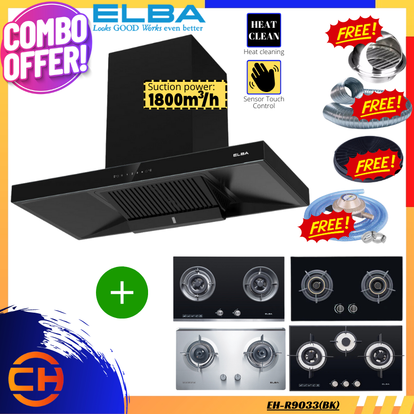 ELBA Designer Hood EH-R9033(BK) Full Black Series Hood with Cooker Hob ...