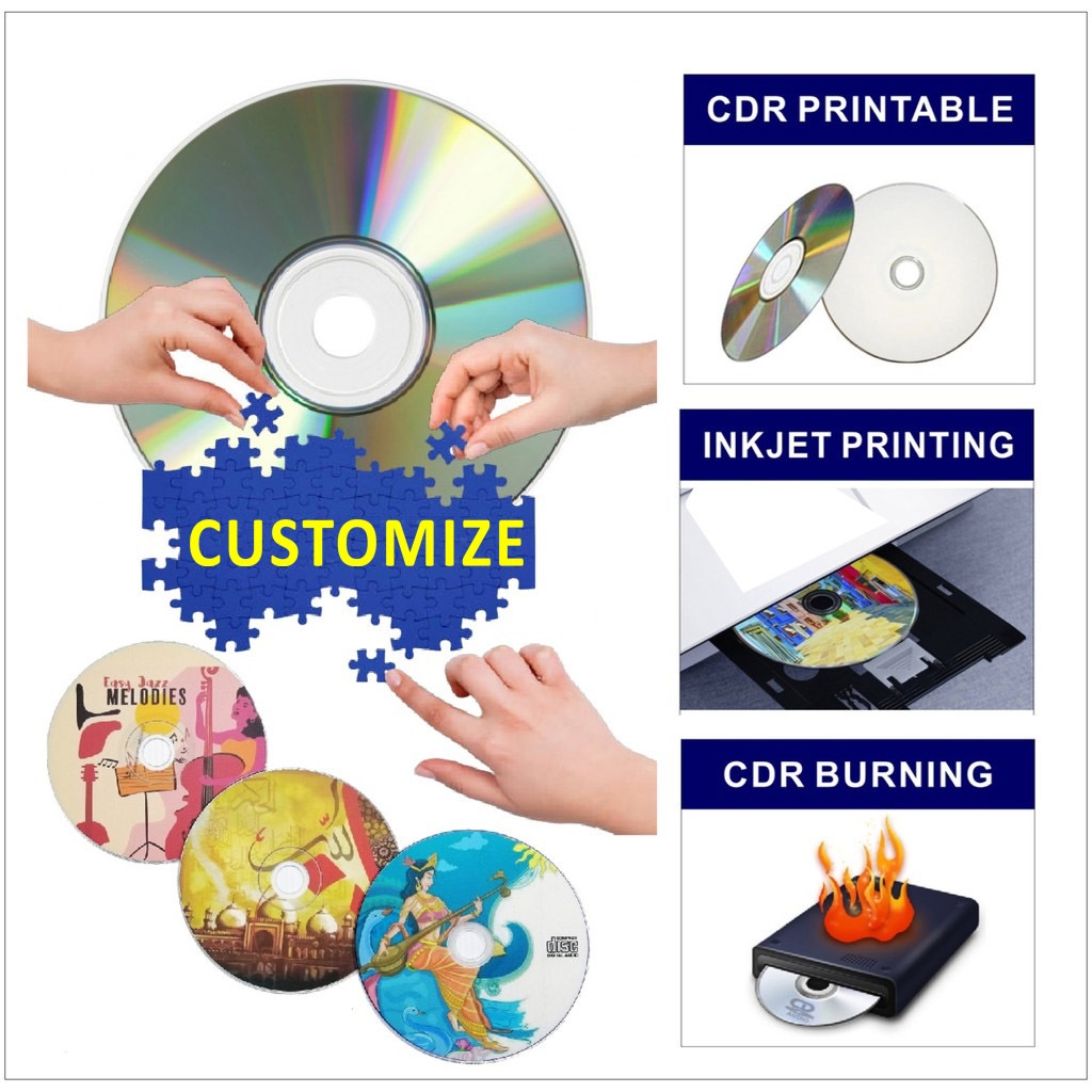 Customized CDR Printable Disk with Inkjet Printing + Burn Data / 10 pcs ...