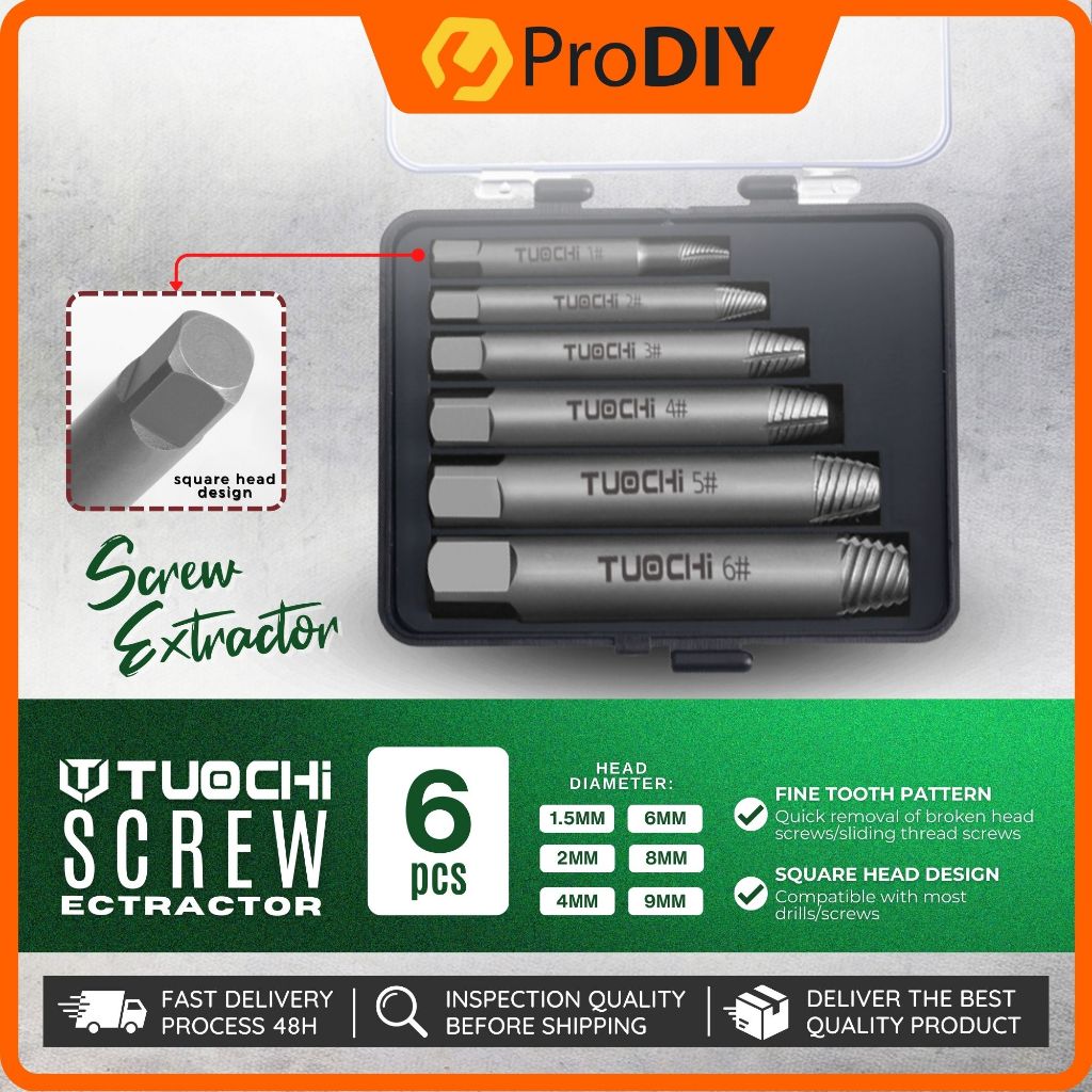 6PCS TUOCHI Damaged Screw Extractor Screw Extractor Set Bolt Remover ...