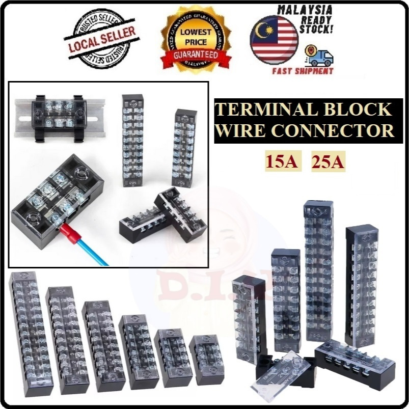 Terminal Block Wire Connector 15A / 25A TB Dual Row Bus Bar Wire Amp ...