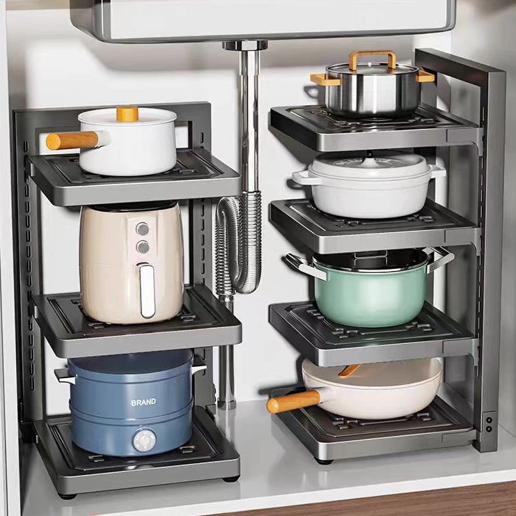 Adjustable Pot and Pan Rack Organizer Rak Bawah Sinki Stainless Steel ...
